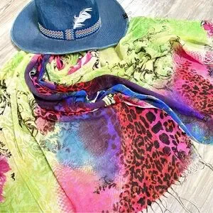 Accessories | Gauzy Wool Animal Print Multicoloured Scarfbody Wrap W ...